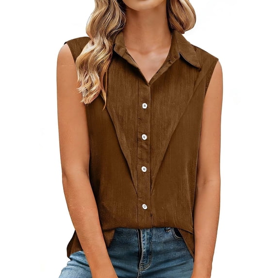 Brown Blouse for Women Fashion Daily Casual Linen Sleeveless Casual Fit ...