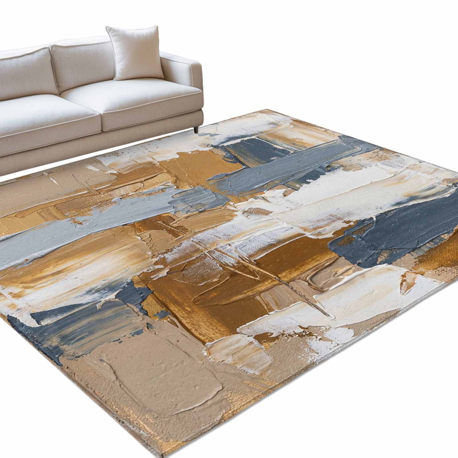 Brown Blue Abstract Washable Rug 5x8 Area Rug for Living Room Bedroom ...