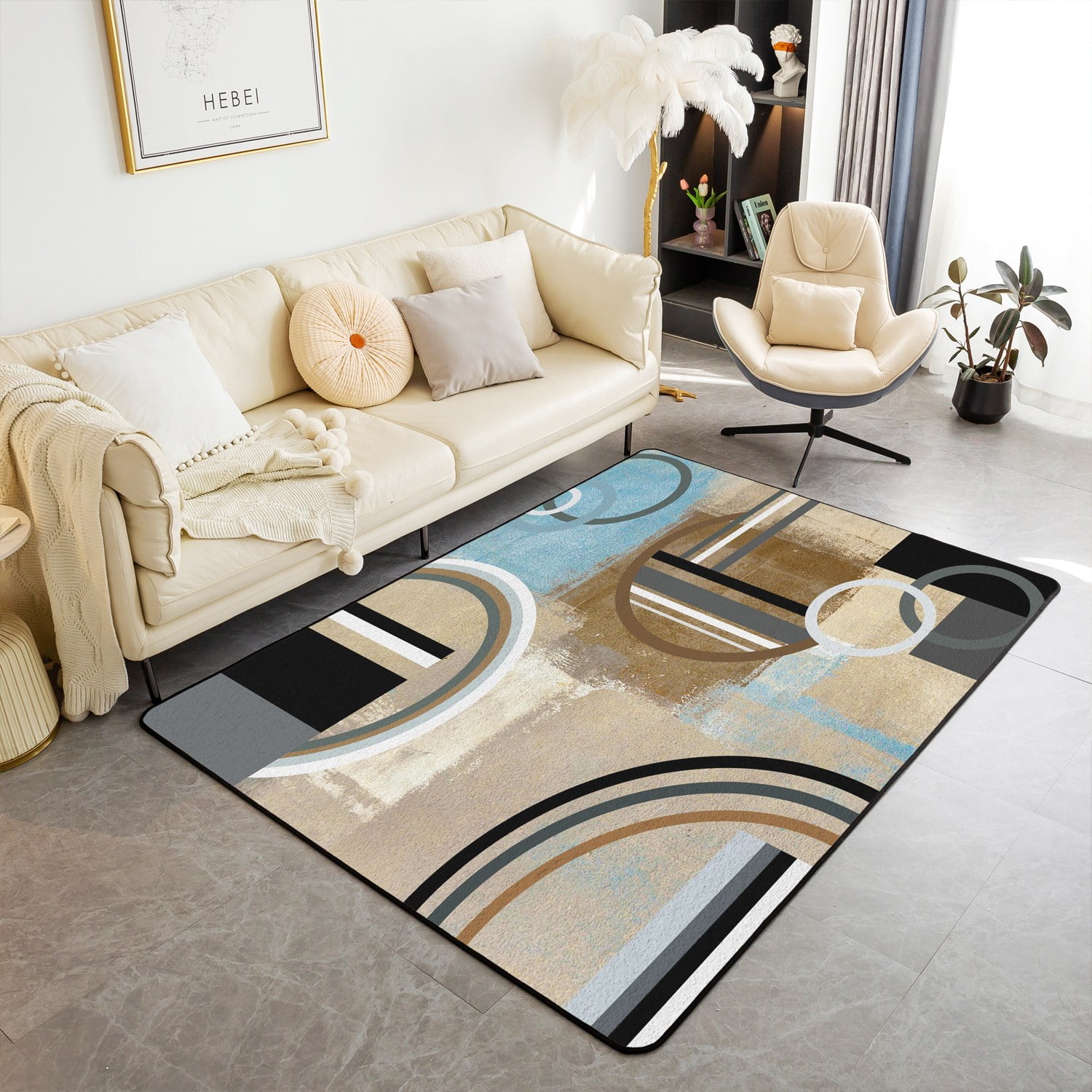 Brown And Blue Area Rug 3x5,Oil Painting Geometry Living Room Rugs ...