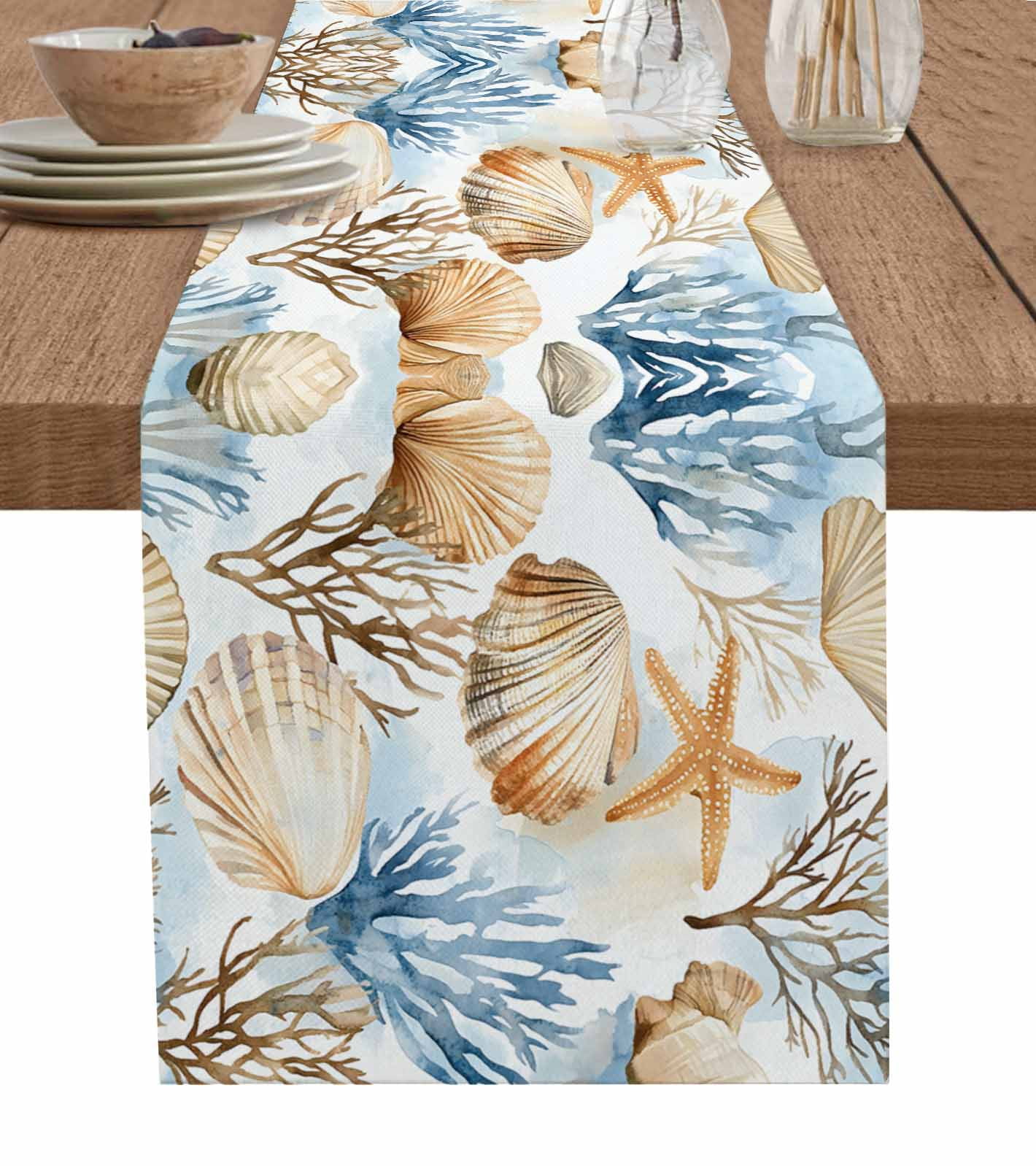 Brown Blue Beach Coastal Table Runner 90 Inches, Nautical Summer ...