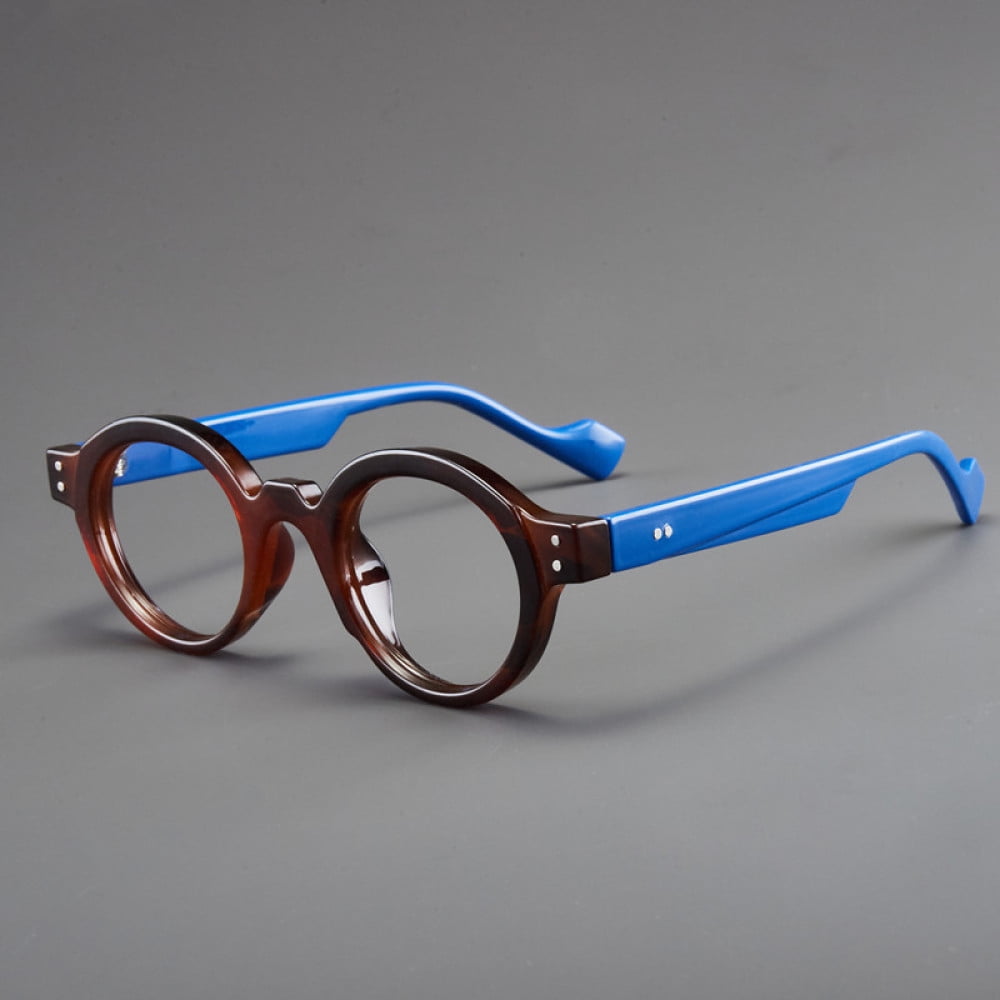 Brown Blue Classic Small Round Reading Glasses 4.00 Anti-Blue Light ...
