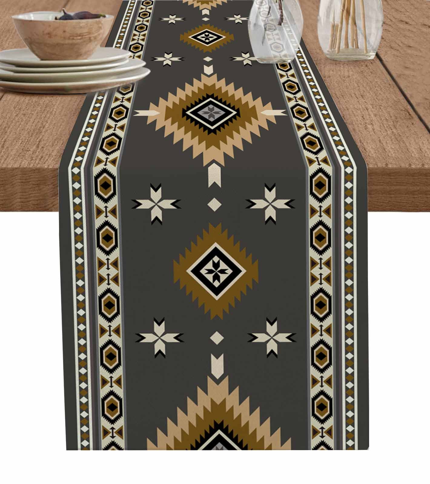 Brown Blue Ethnic Bohemian Style Geometric Table Runner Luxury Wedding ...