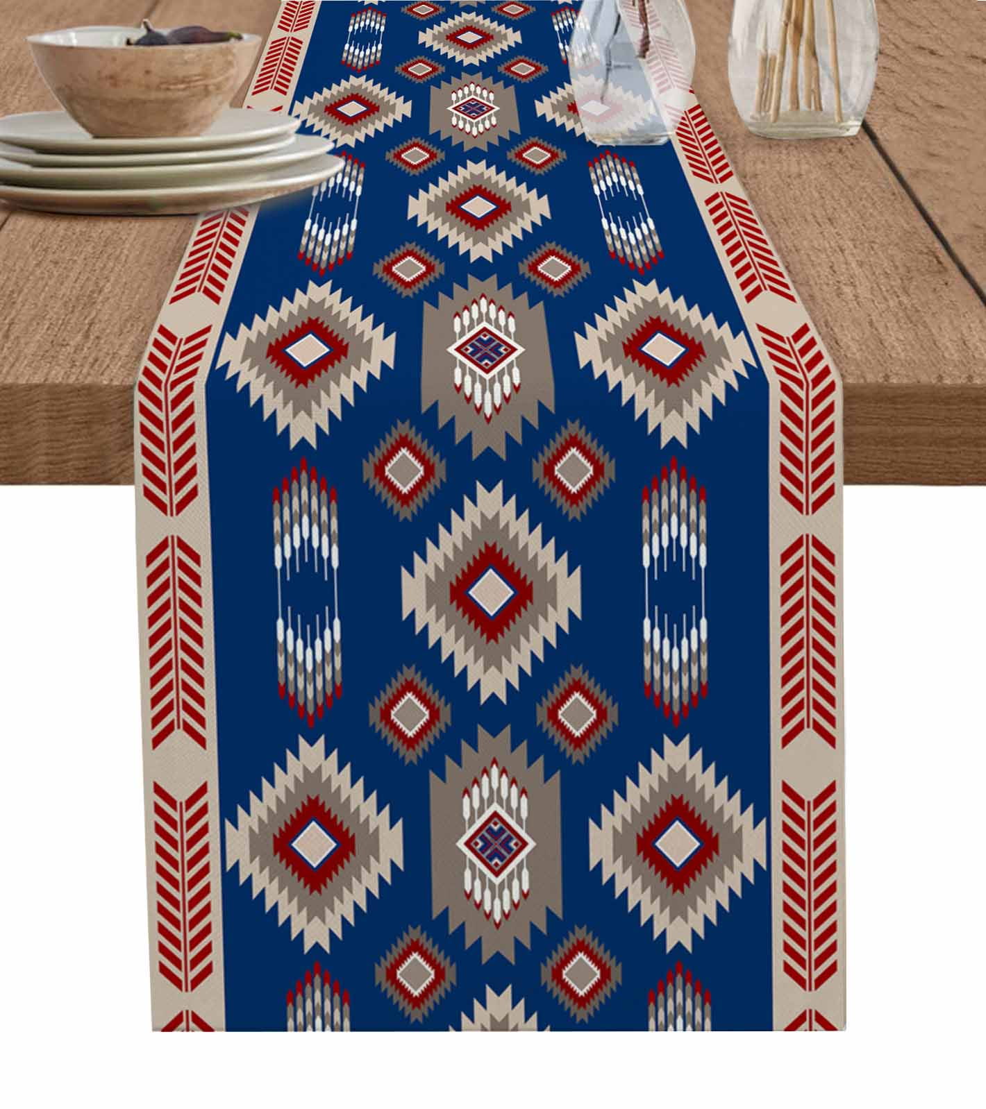 Brown Blue Ethnic Bohemian Style Geometric Table Runner Luxury Wedding ...