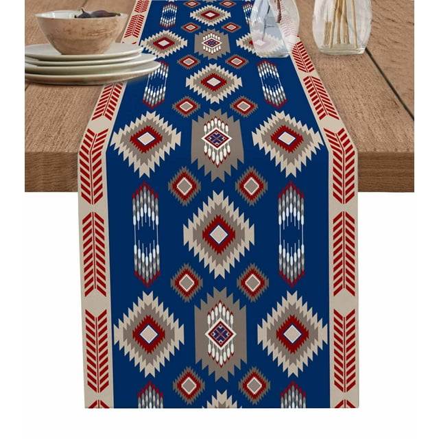 Brown Blue Ethnic Bohemian Style Geometric Table Runner Luxury Wedding ...