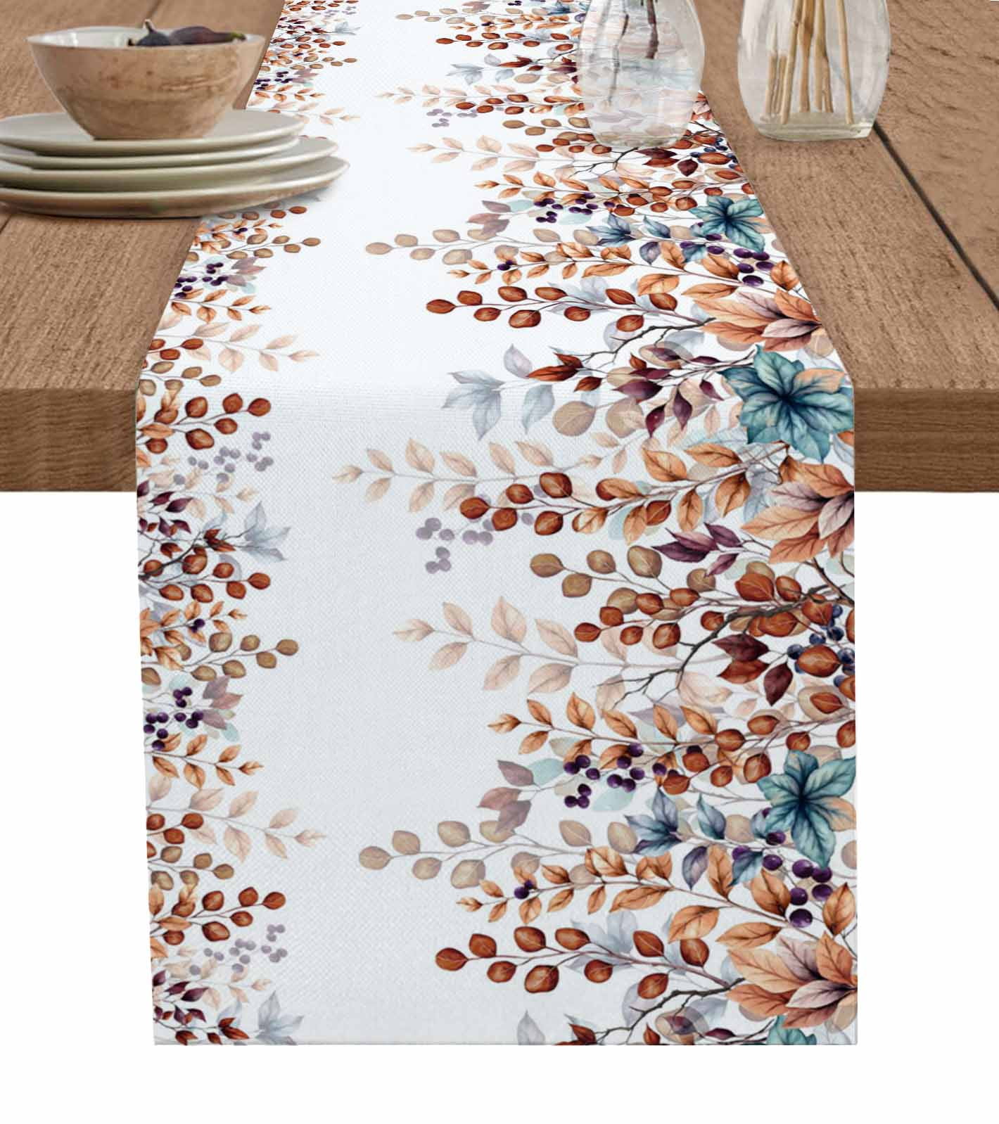 Brown Blue Eucalyptus Burlap Cotton Table Runner 18x72 Inches Long ...