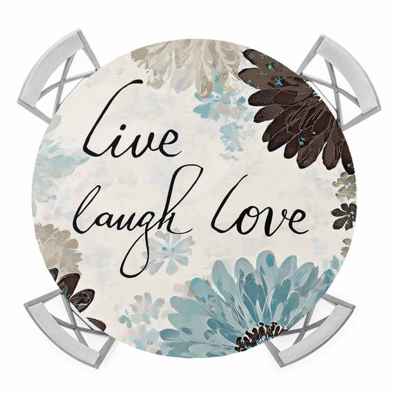Brown Blue Flower Round Table Cover, Laugh Love Live Plant Farmhouse ...