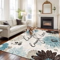 Brown Blue Flower Washable Area Rug 5x7 Laugh Love Live Plant Farmhouse ...