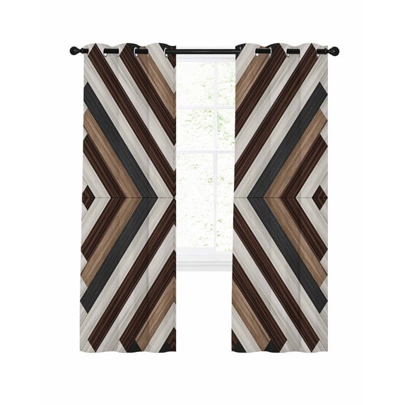 Brown Blue Geometric Blackout Curtains 45 Inches Long for Bedroom ...