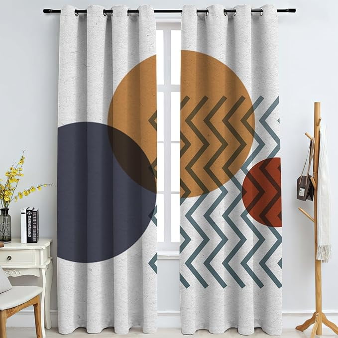 Brown Blue Geometric Circle Blackout Curtains, European Medieval Art ...