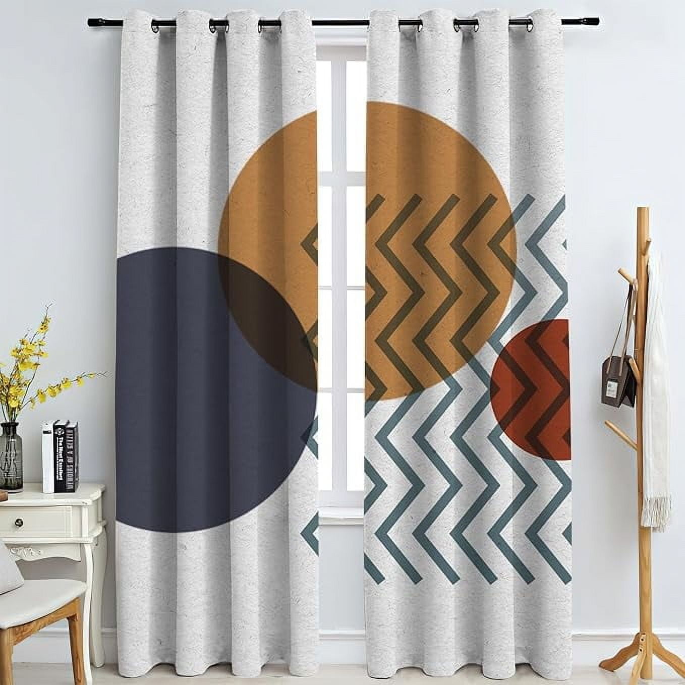 Brown Blue Geometric Circle Blackout Curtains, European Medieval Art ...