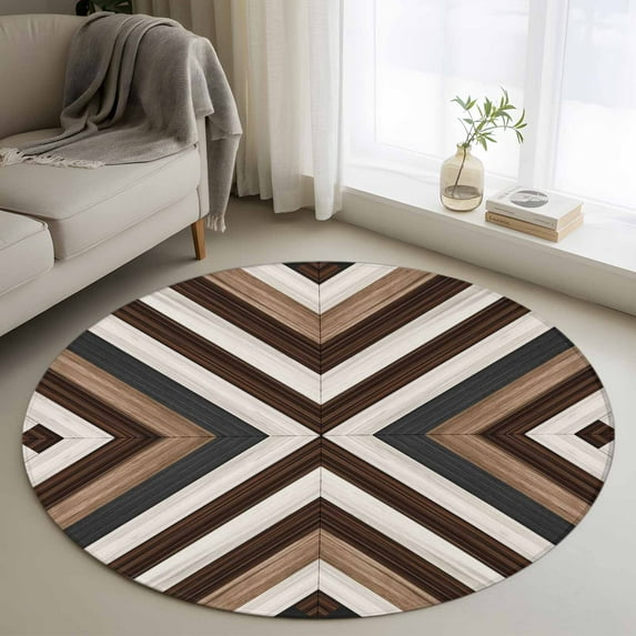 Brown Blue Geometric Round Area Rug 4 FT, Non Slip Indoor Outdoor Rug ...