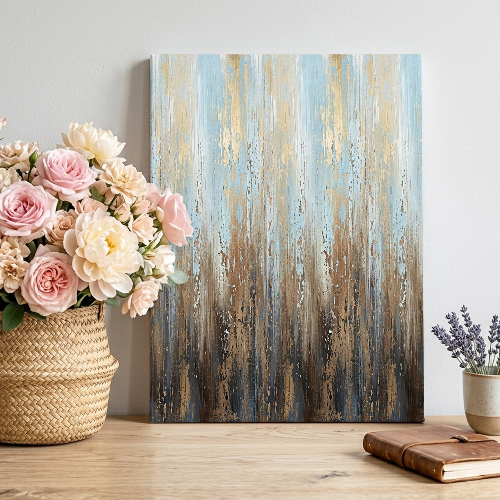 Brown Blue Gradient Canvas Wall Art for Living Room, Modern Abstract ...