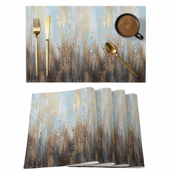 Brown Blue Gradient Cotton Linen Placemats Set of 2, Modern Abstract ...