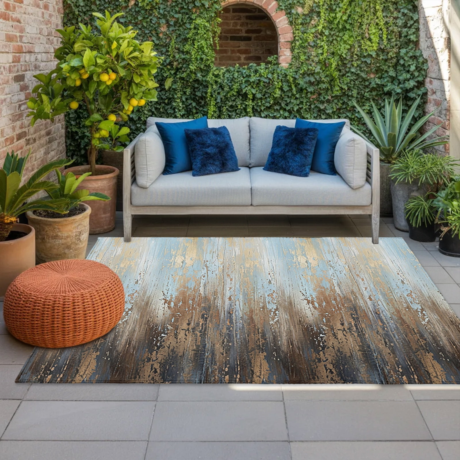 Brown Blue Gradient Indoor Outdoor Rugs 6x9 Ft, Modern Abstract ...