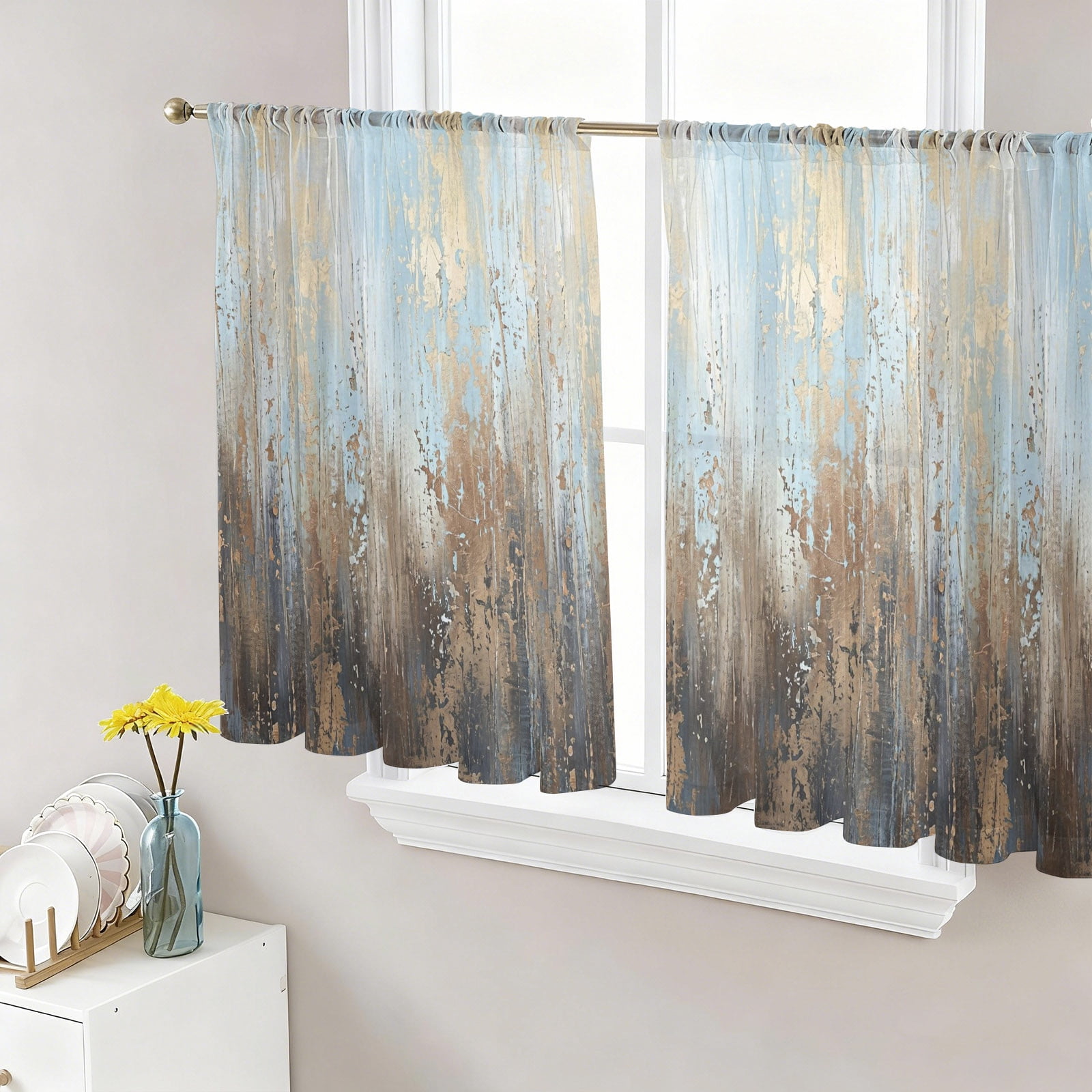 Brown Blue Gradient Sheer Curtains for Living Room Bedroom, Modern ...