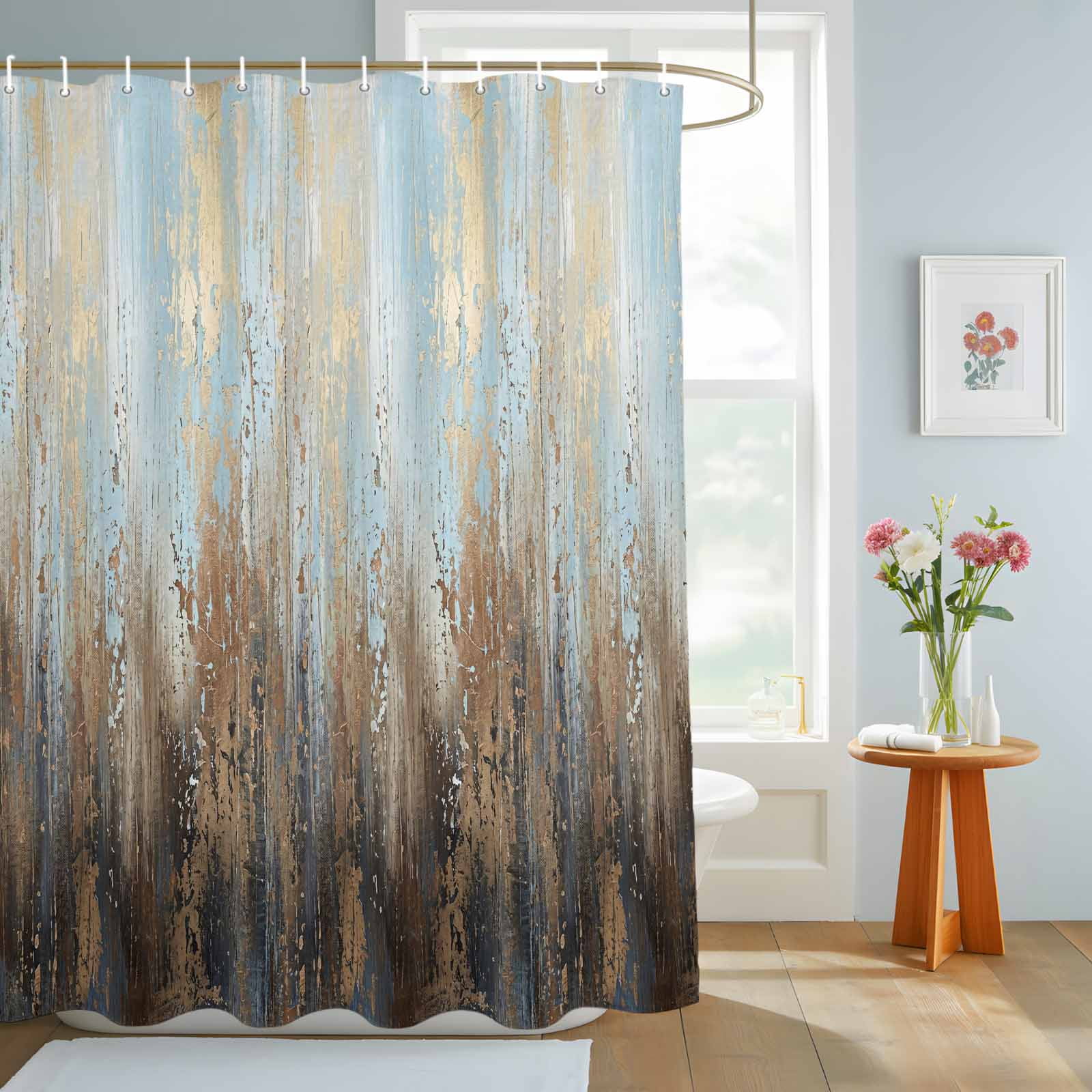 Brown Blue Gradient Shower Curtain, Modern Abstract Industrial Wall ...