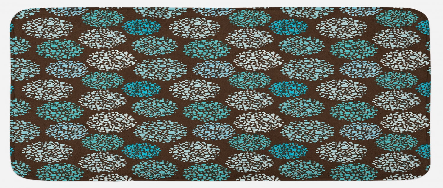 Brown and Blue Kitchen Mat, Dots Forming Oval Shapes Retro Style ...