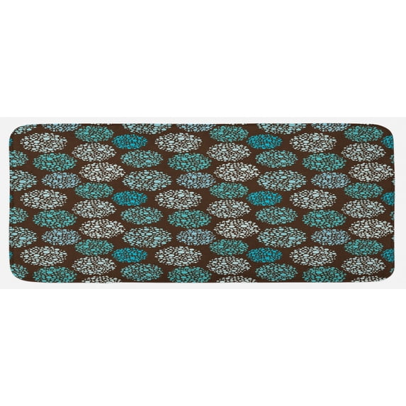 Brown and Blue Kitchen Mat, Dots Forming Oval Shapes Retro Style ...