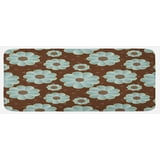 Brown and Blue Kitchen Mat, Retro Daisy Pattern with Polka Dot ...
