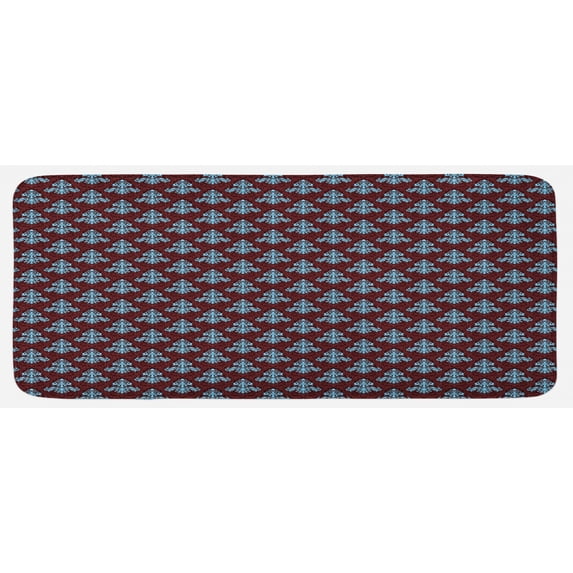 Brown and Blue Kitchen Mat, Victorian Antique Foliage Motifs with ...