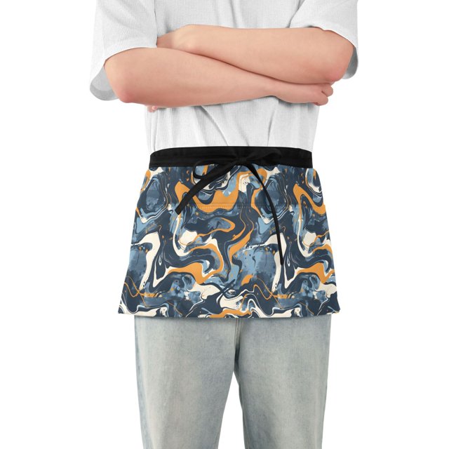 Brown Blue Marble Server Apron with 3 Pockets Waterproof Waitress Waist ...