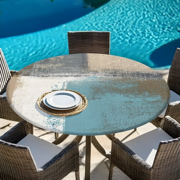 Brown Blue Mottled Texture Round Fitted Tablecloth with Elastic Edge ...