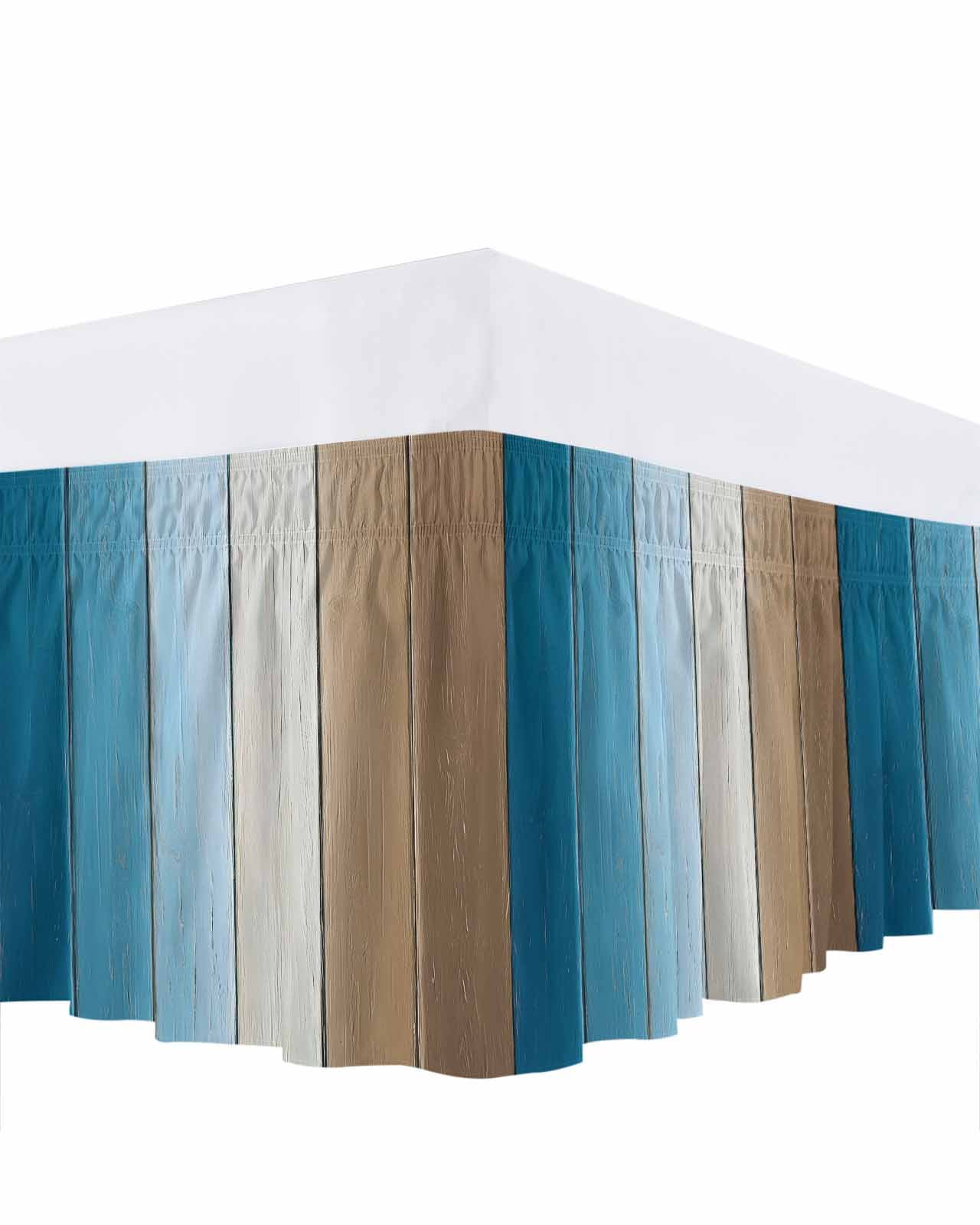 Brown Blue Ruffle Bed Skirt Queen Size Gradient Wood Grain Farmhouse ...