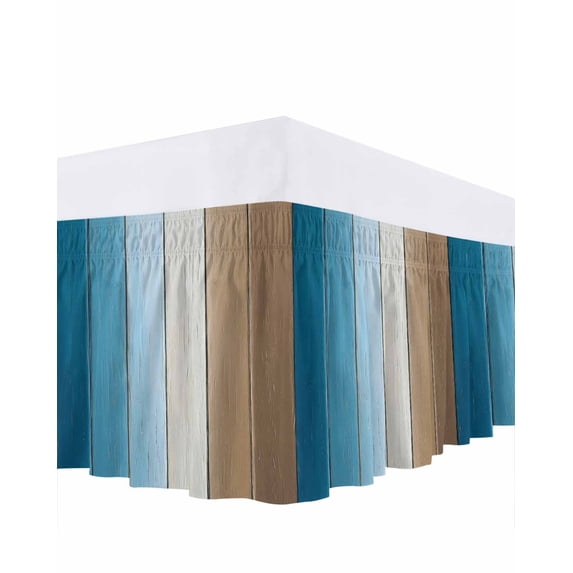 Brown Blue Ruffle Bed Skirt Queen Size Gradient Wood Grain Farmhouse ...