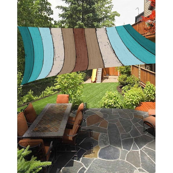 Brown Blue Striped Sun Shade Sail 14'X18' Modern Vintage Wood Texture ...