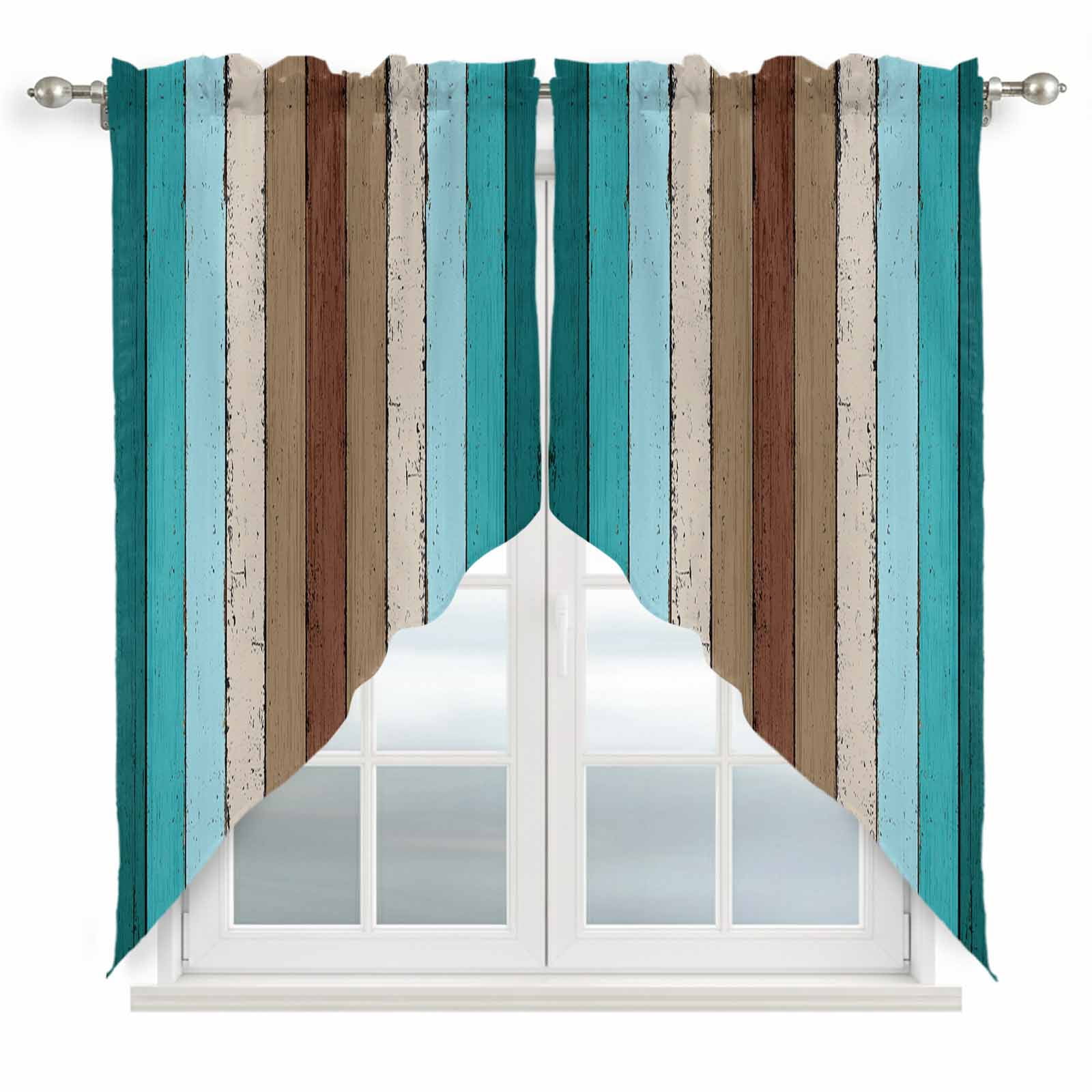 Brown Blue Striped Swag Curtain Valance for Window 2 Panels Modern ...