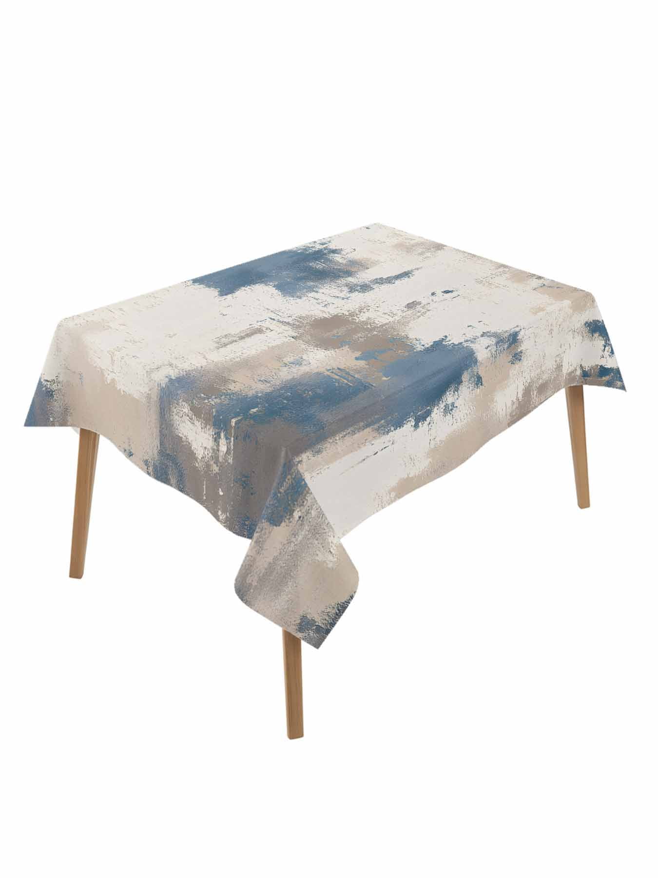 Brown Blue Table Cloth, Vintage Abstract Art Modern Waterproof ...