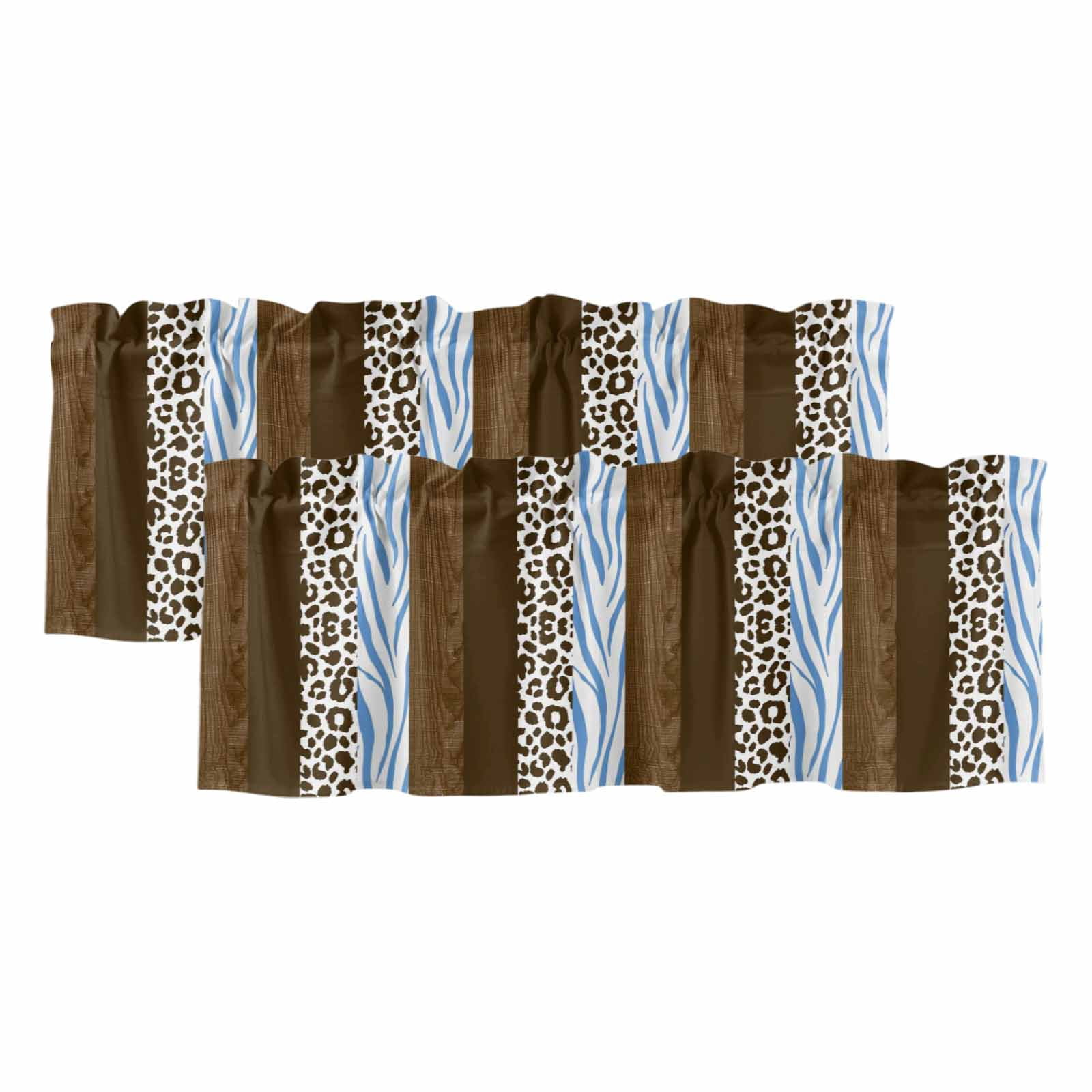 Brown Blue Western 2 Panels Kitchen Valance, Tiger and Leopard Print ...