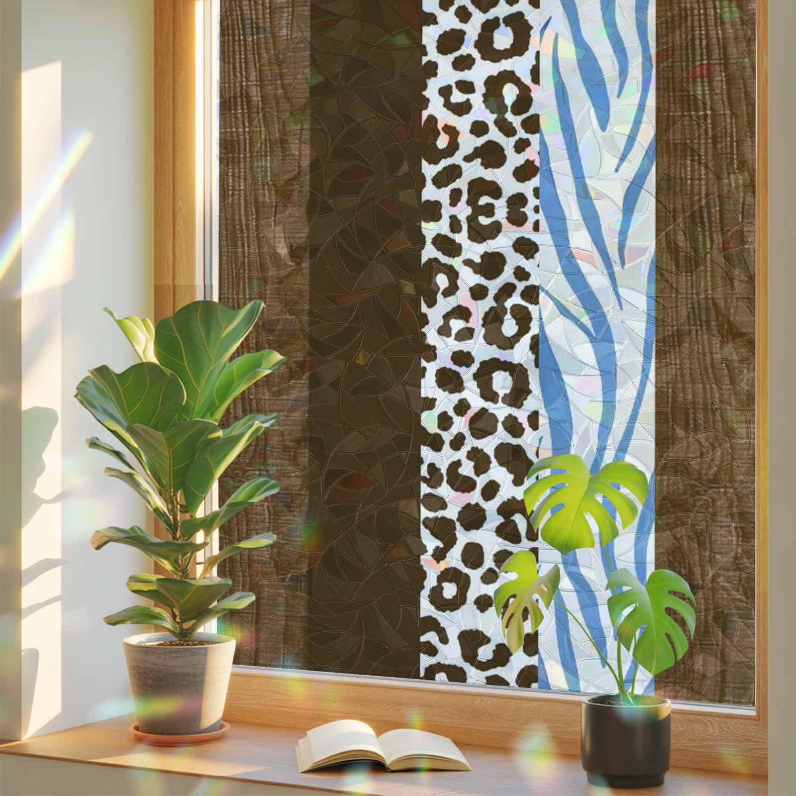 Brown Blue Western Window Privacy Film, Tiger and Leopard Print ...