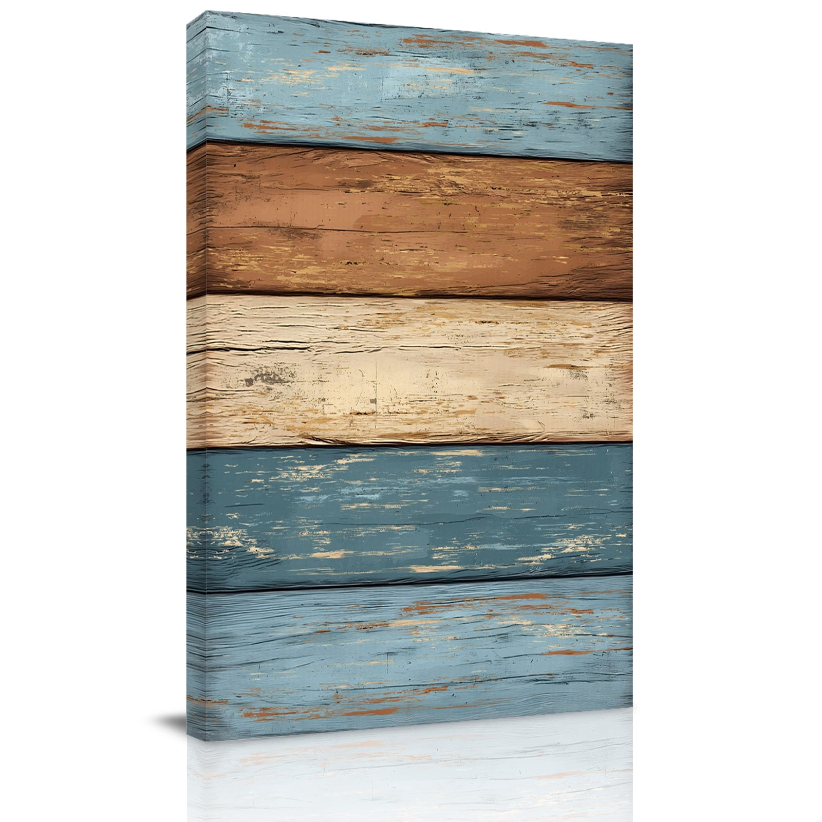 Brown Blue Wood Grain Canvas Wall Art for Living Room, Vintage Striped ...