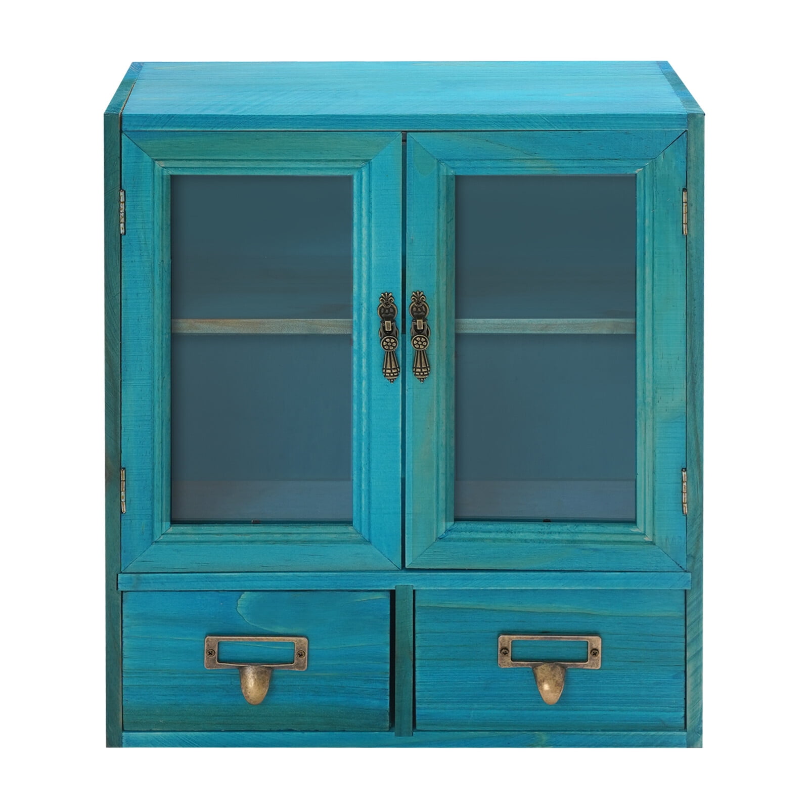Brown/Blue Wood Storage Cabinet Clear Double Door Storage Cabinet ...