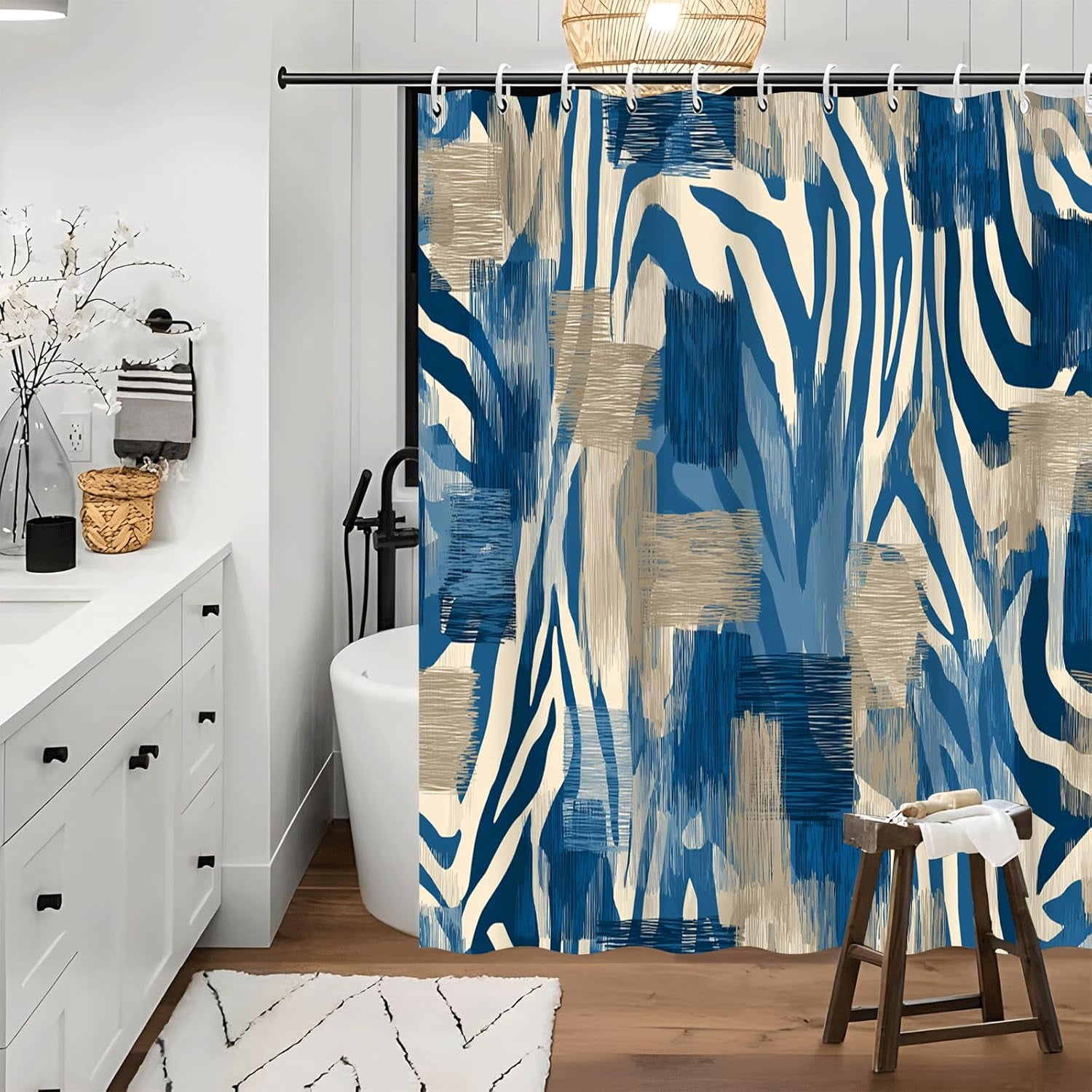 Brown and Blue Zebra Stripe Shower Curtain Waterproof Soft Polyester ...