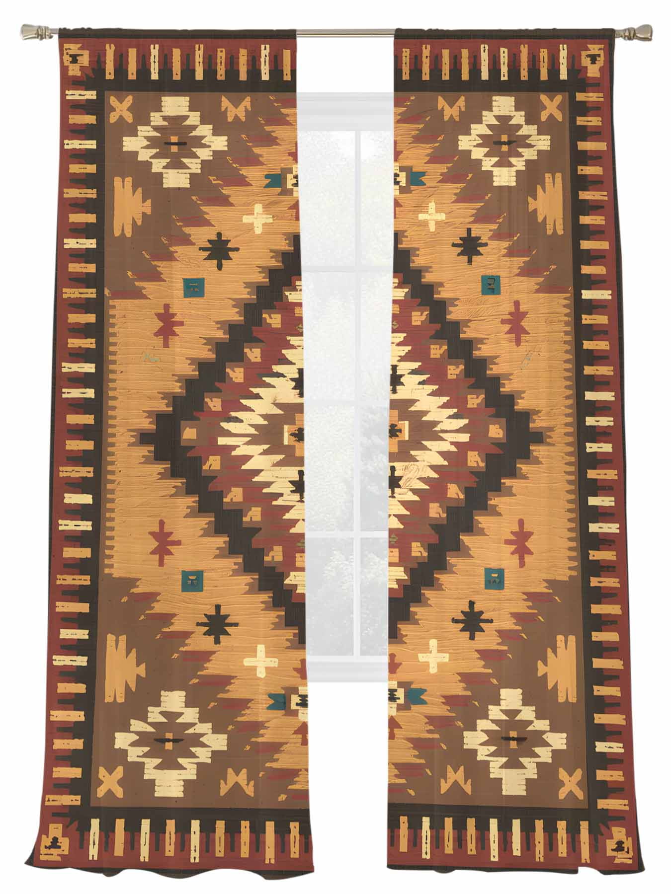 Brown Bohemia Turkish Pattern Sheer Curtains 108 Inch Long 2 Panels ...