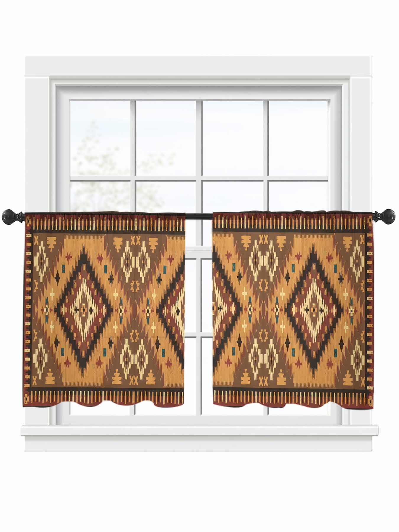 Brown Bohemia Turkish Pattern Sheer Curtains 45 Inch Long 2 Panels ...