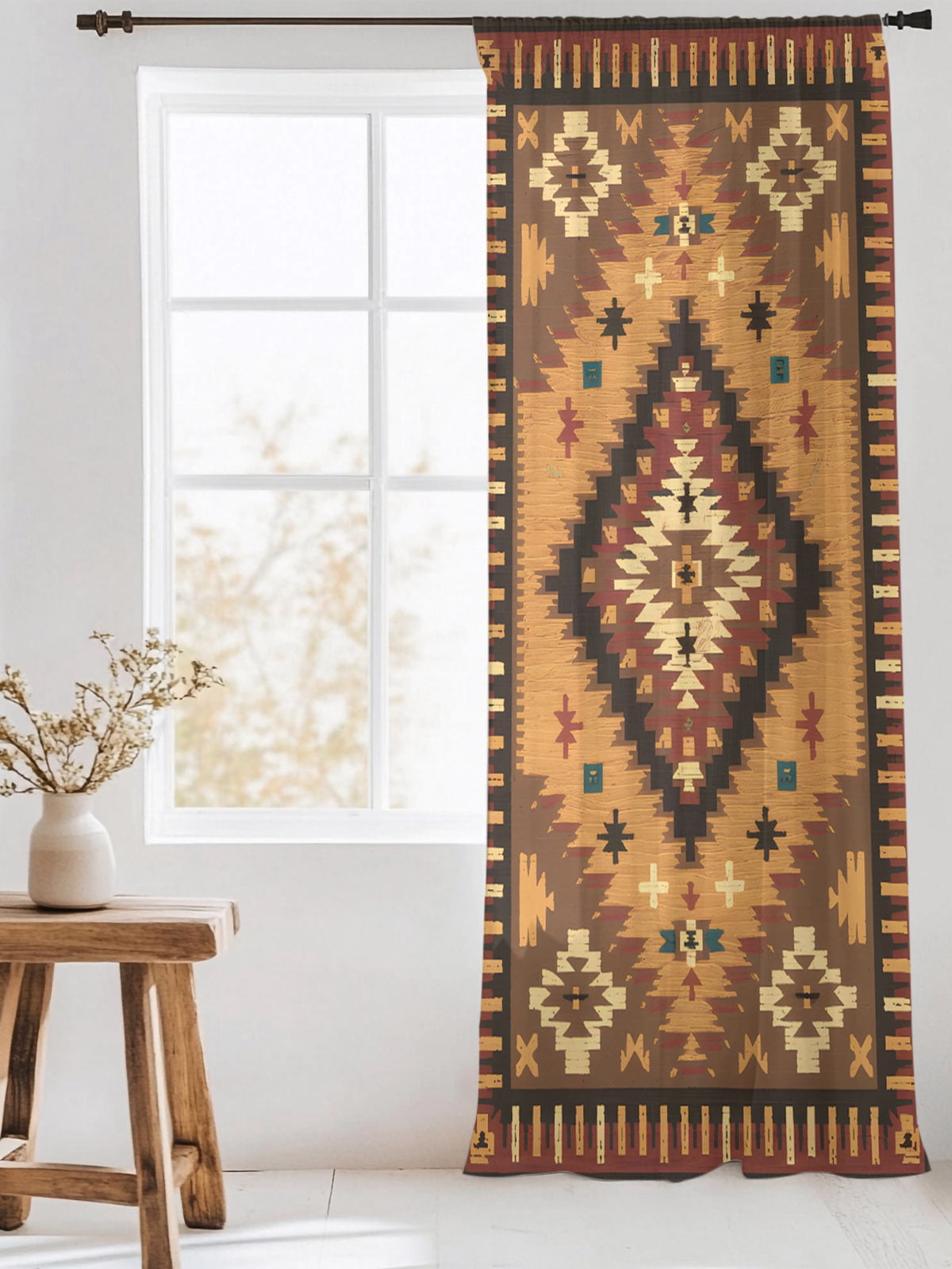 Brown Bohemia Turkish Pattern Sheer Curtains 96 Inch Long 1 Panel Retro ...