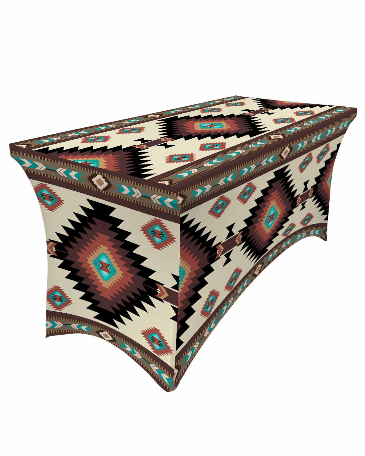 Brown Bohemian Geometric Rectangular Elastic Table Skirt Wedding Hotel ...