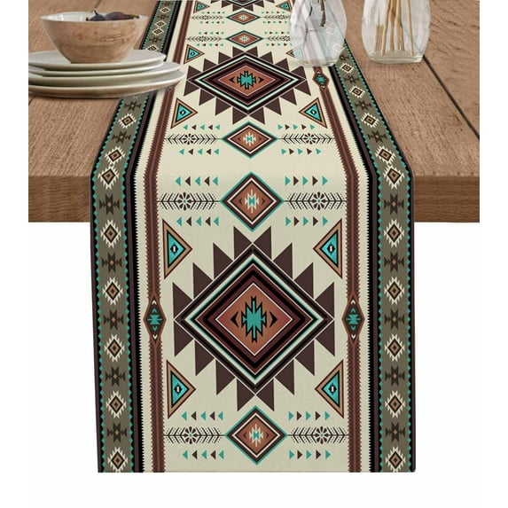 Brown Bohemian Geometric Table Runner Cotton Linen Wedding Table r ...