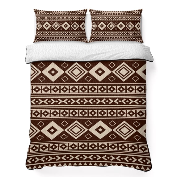 Brown Boho 3 Piece Quilt Bedding Set with 2 Pillow Shams, Moroccan ...