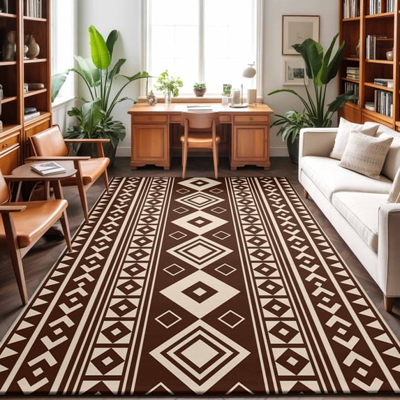 Brown Boho 8'x10' Large Area Rug for Living Room Sectional Sofa ...