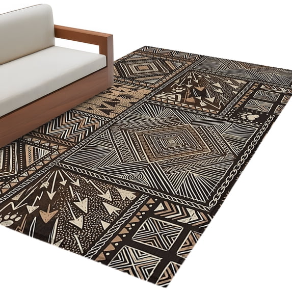 Brown Boho Area Rug Washable 3x5 Entryway Rug Non-Slip Indoor Low Pile ...