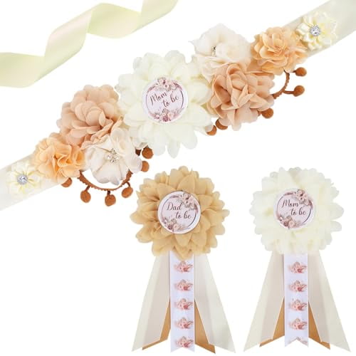 Brown Boho Baby Shower Maternity Sash Kit - Boho Neutral Flower Baby ...