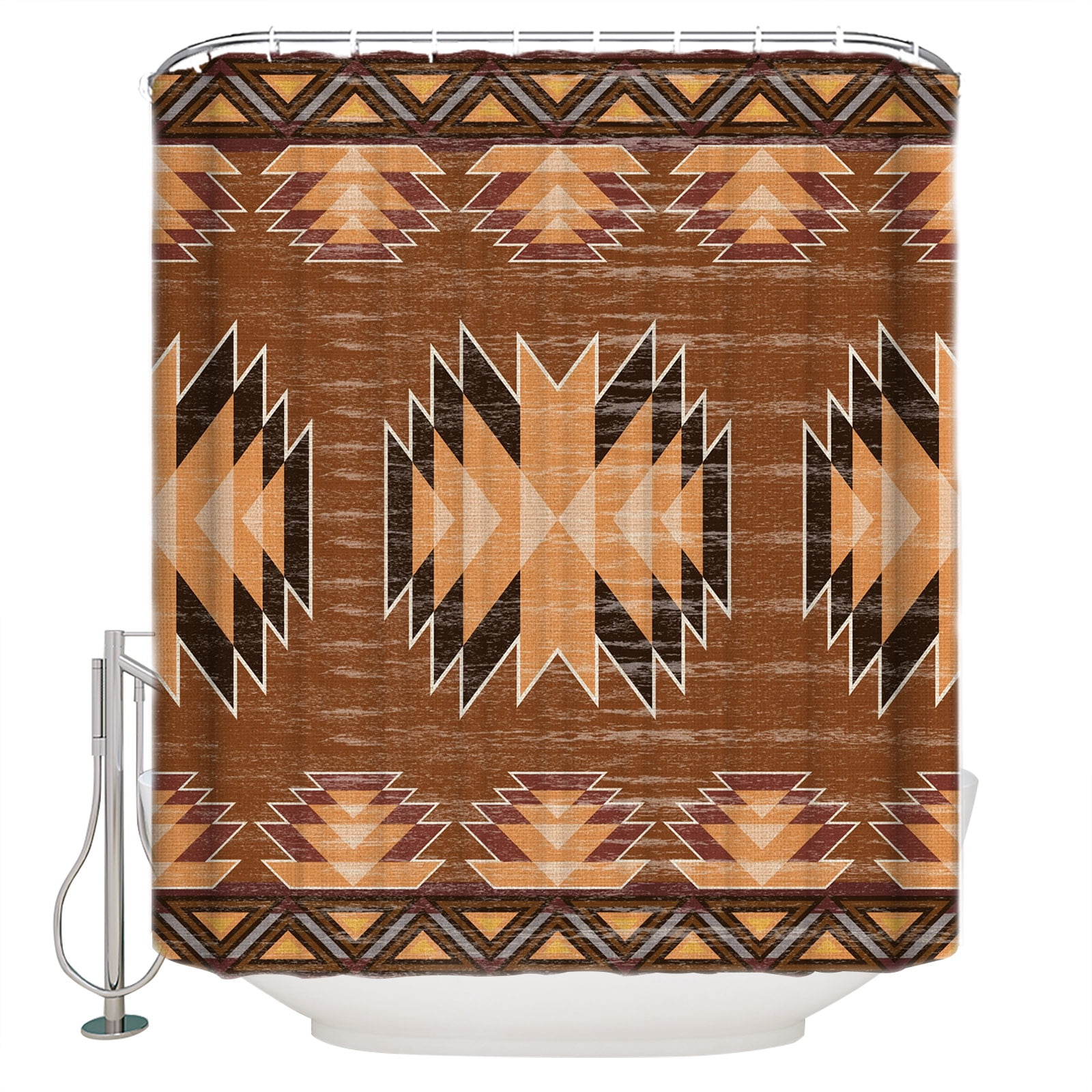 Brown Boho Bathroom Shower Curtains with 12 Hooks Polyester Waterproof ...
