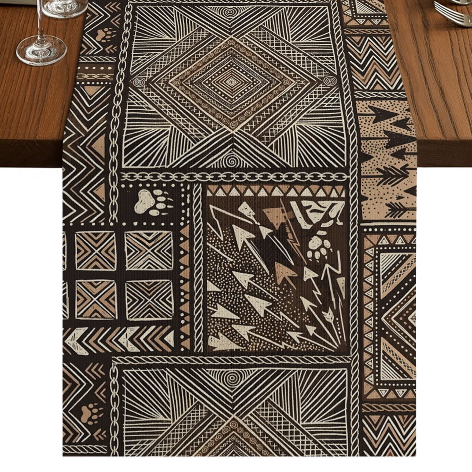 Brown Boho Burlap Cotton Table Runner 13x90 Inches Long, Geometric ...
