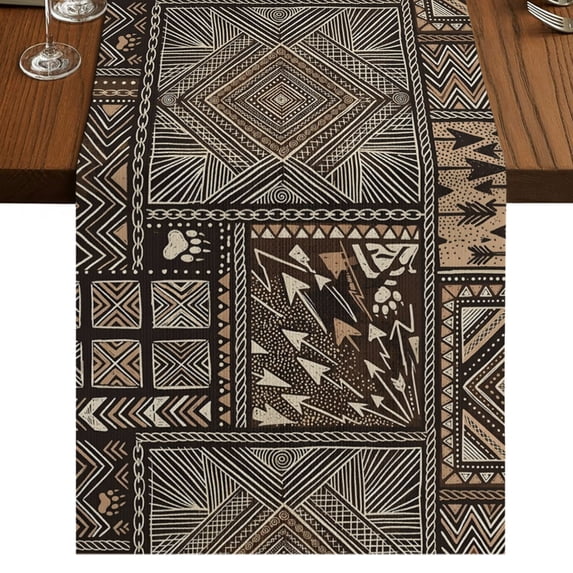 Brown Boho Burlap Cotton Table Runner 13x90 Inches Long, Geometric ...