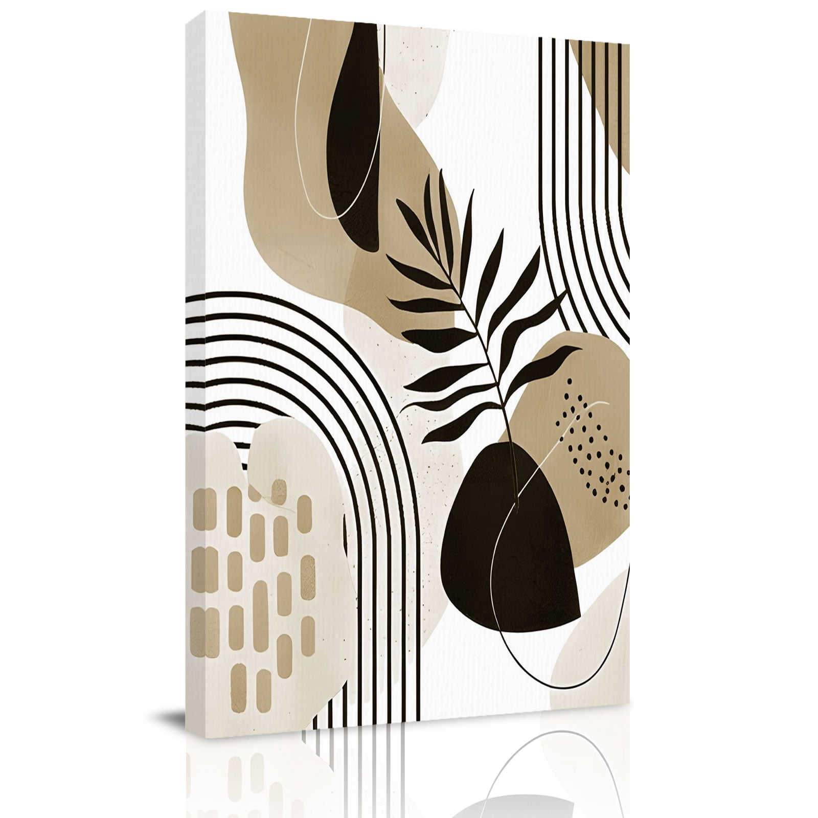 Brown Boho Canvas Wall Art for Living Room, Medieval Leaves Geometric ...