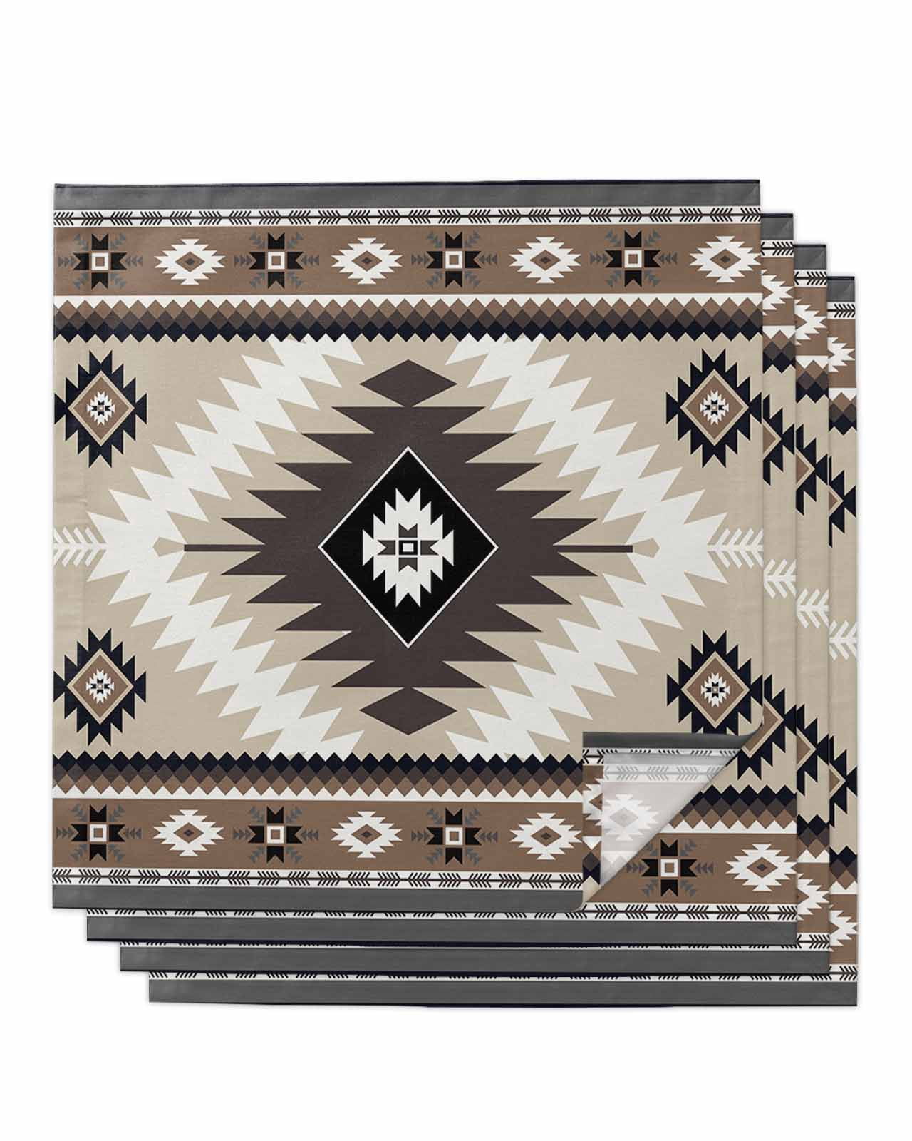 Brown Boho Cloth Napkins Set of 4 Reusable Dinner Napkins, Vintage ...